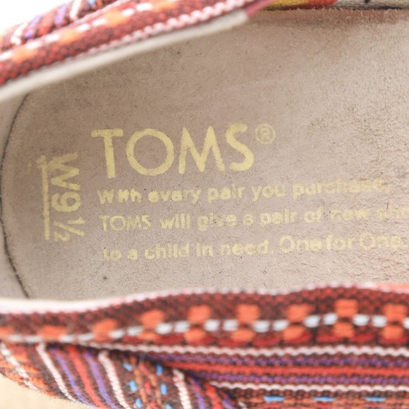 Toms | Shoes | Toms Red Canvas Striped Peep Toe Wedge Sandals | Poshmark